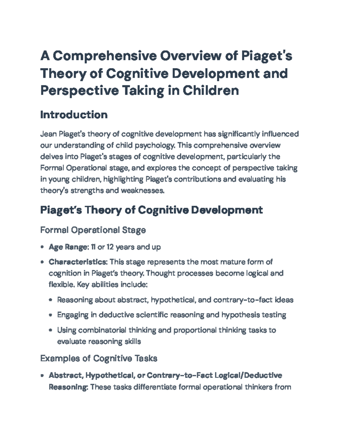 A Comprehensive Overview of Piaget's Cognitive Development Theory - A ...