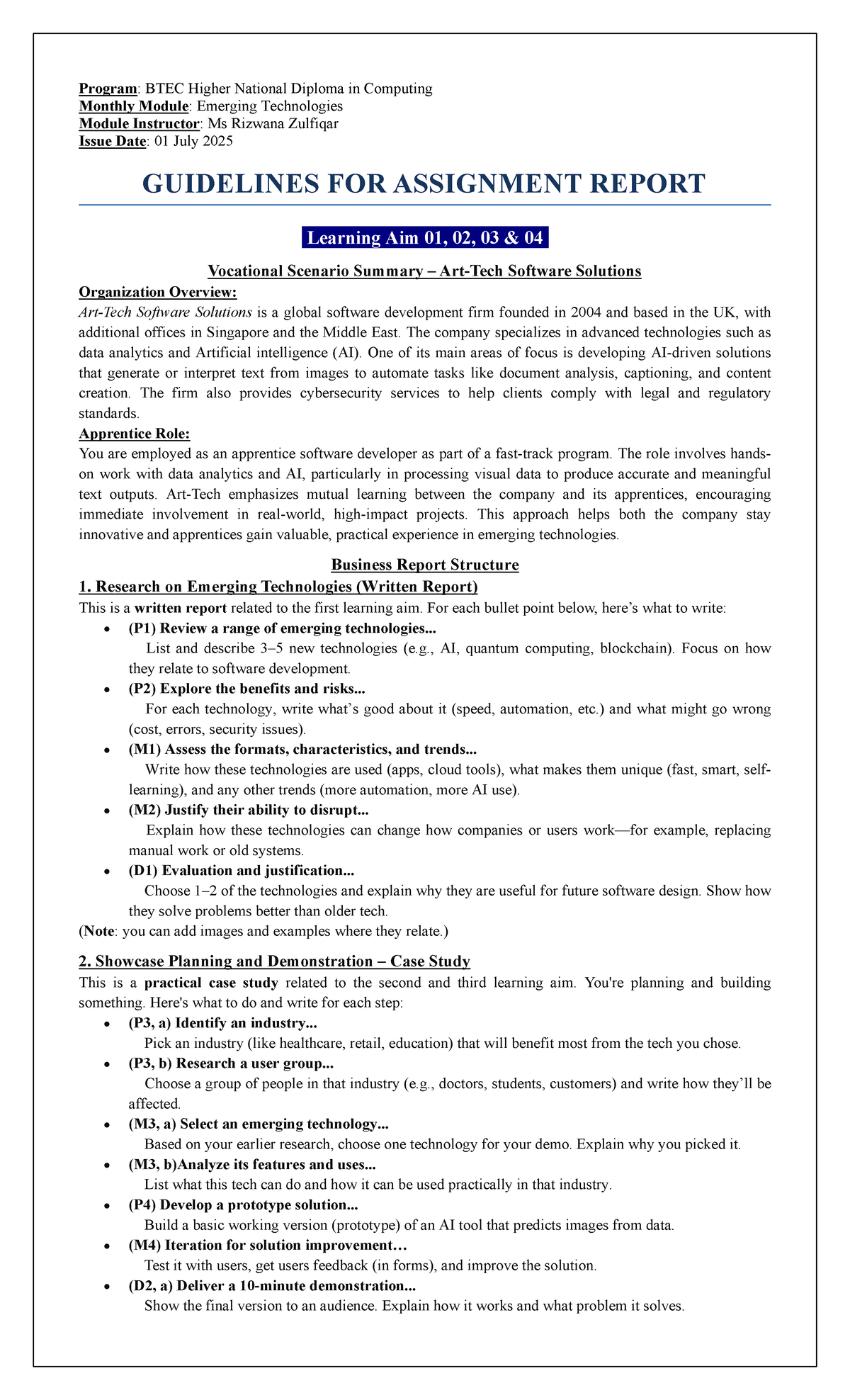 BTEC HND Computing: Assignment Guidelines for Emerging Technologies - Studocu