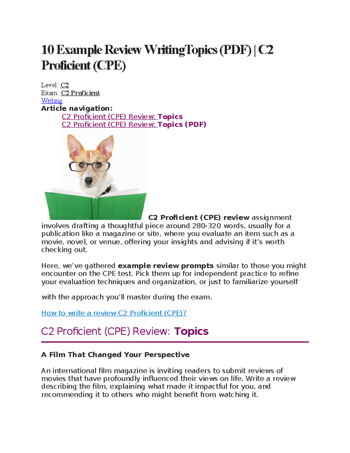 10 Example Review Writing Topics for C2 Proficient (CPE) Exam - Studocu