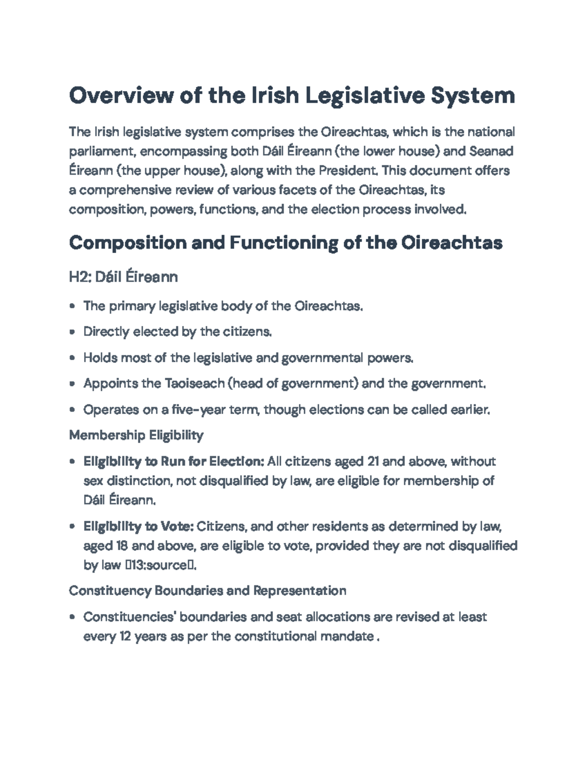 Overview of the Irish Legislative System: Structure and Functions ...