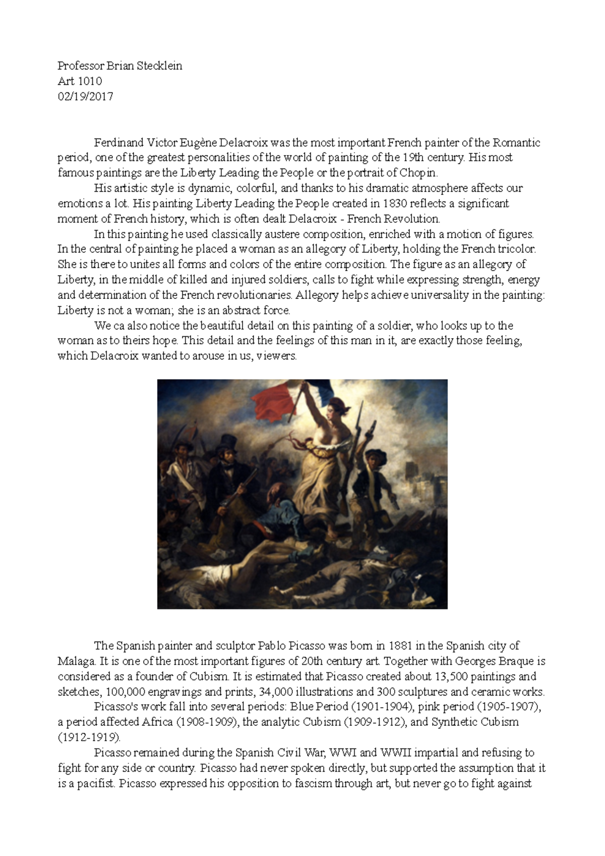 Delacroix Picasso - Grade: A - Professor Brian Stecklein Art 1010 ...