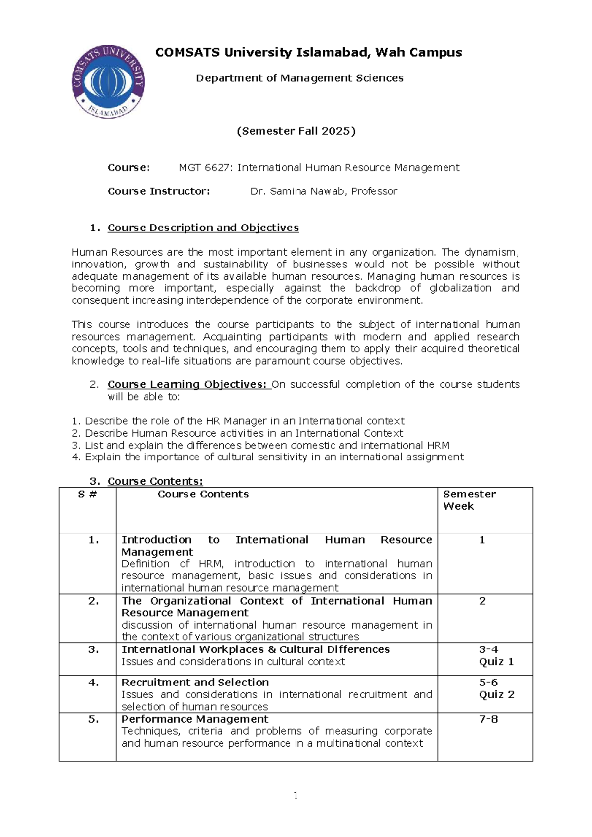 MGT 6627: IHRM Course Outline - Fall 2025 - Studocu