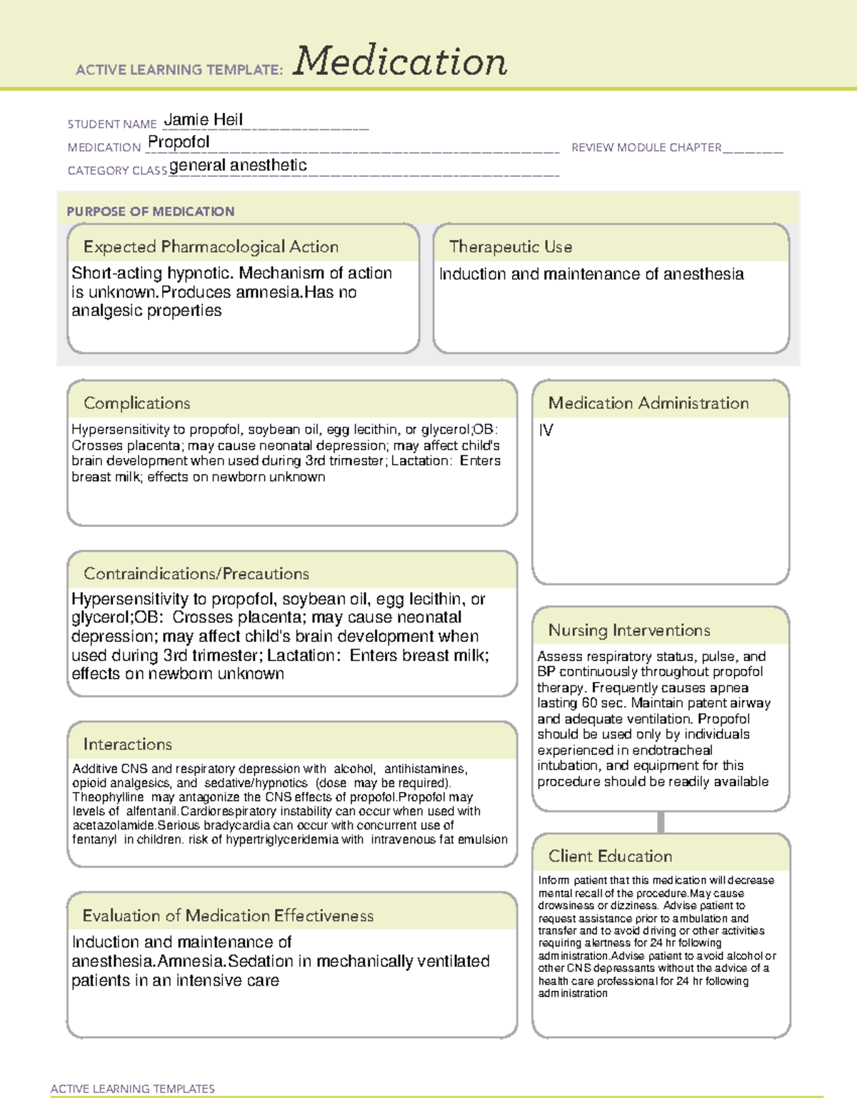 Propofol Review Module: Active Learning Template for Nursing - Studocu