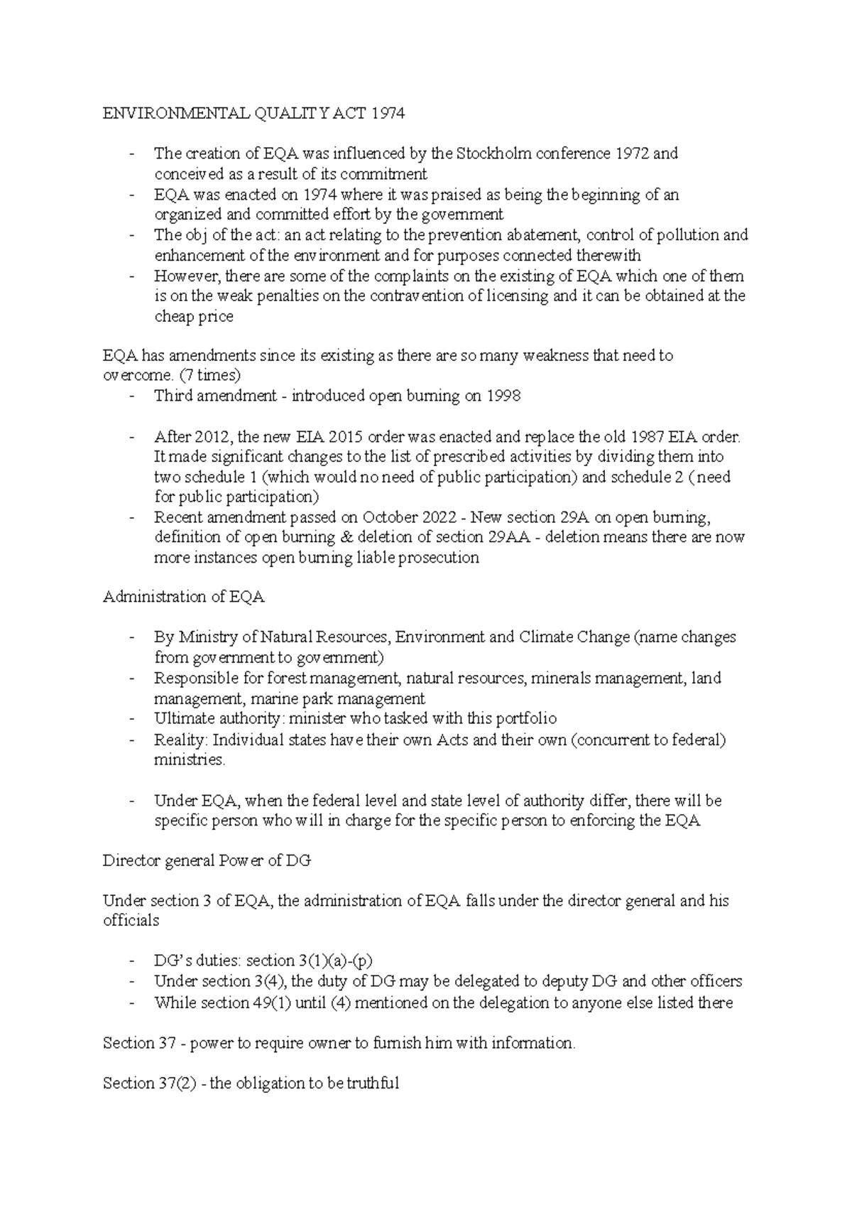 Environmental Quality Act 1974: Overview and Key Provisions - Studocu