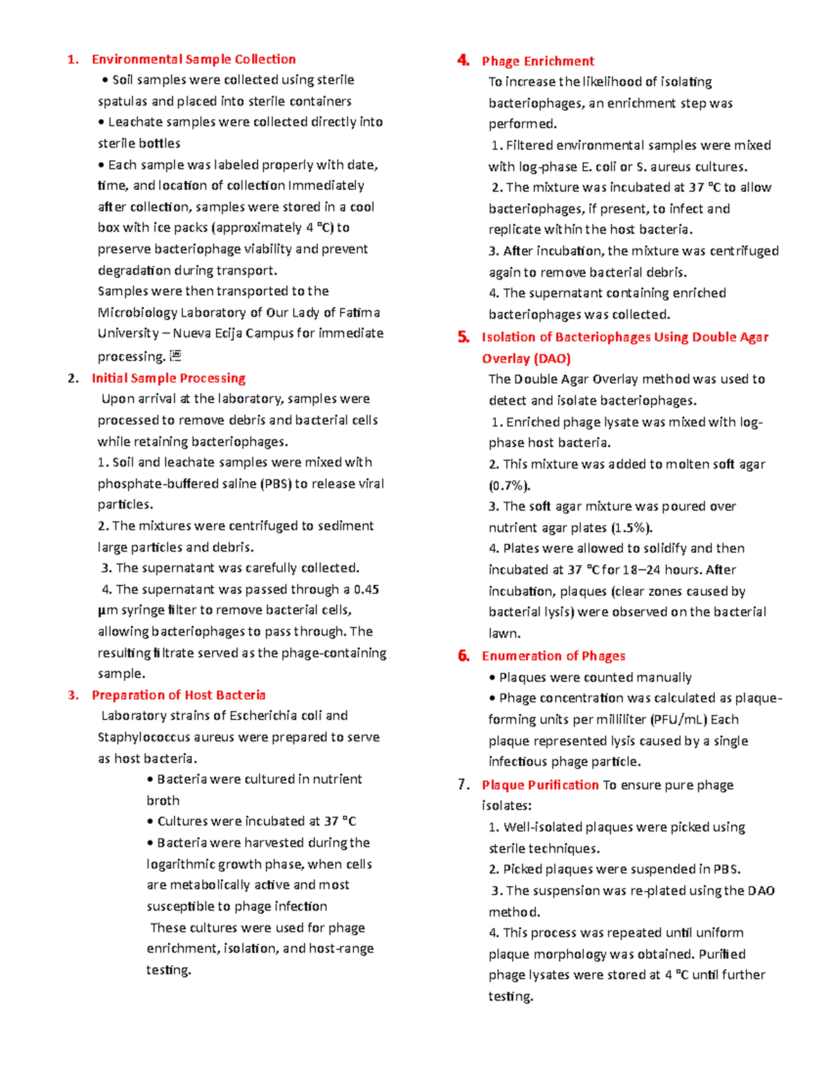 Environmental Sample Collection and Bacteriophage Analysis (BIO 101 ...