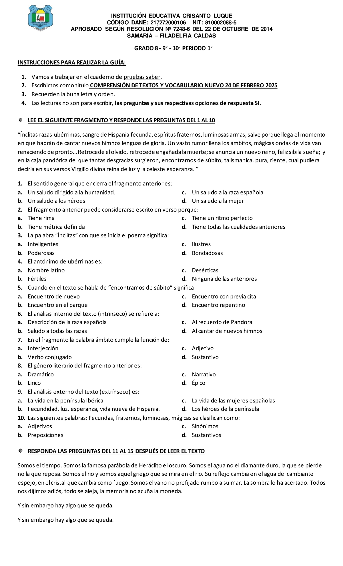 Pruebas Saber 2025: Comprensión Textual y Vocabulario - Grado 8-10 ...
