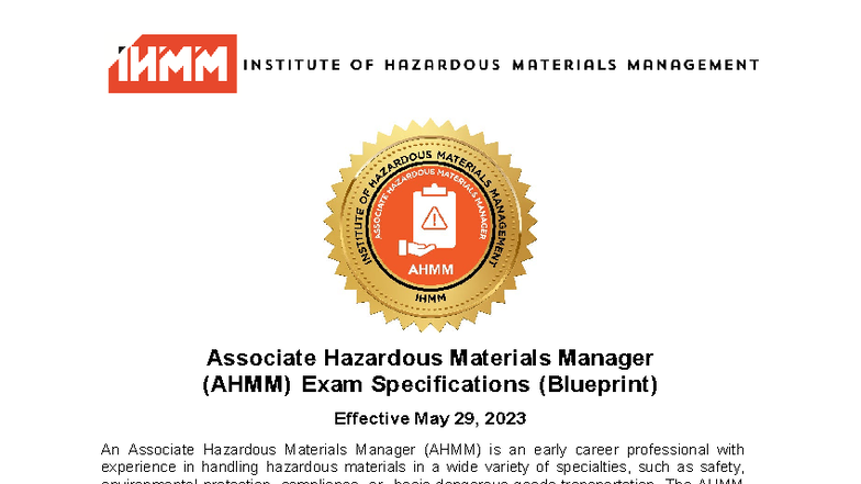 AHMM Exam Blueprint: Hazardous Materials Management (Effective 05/29 ...
