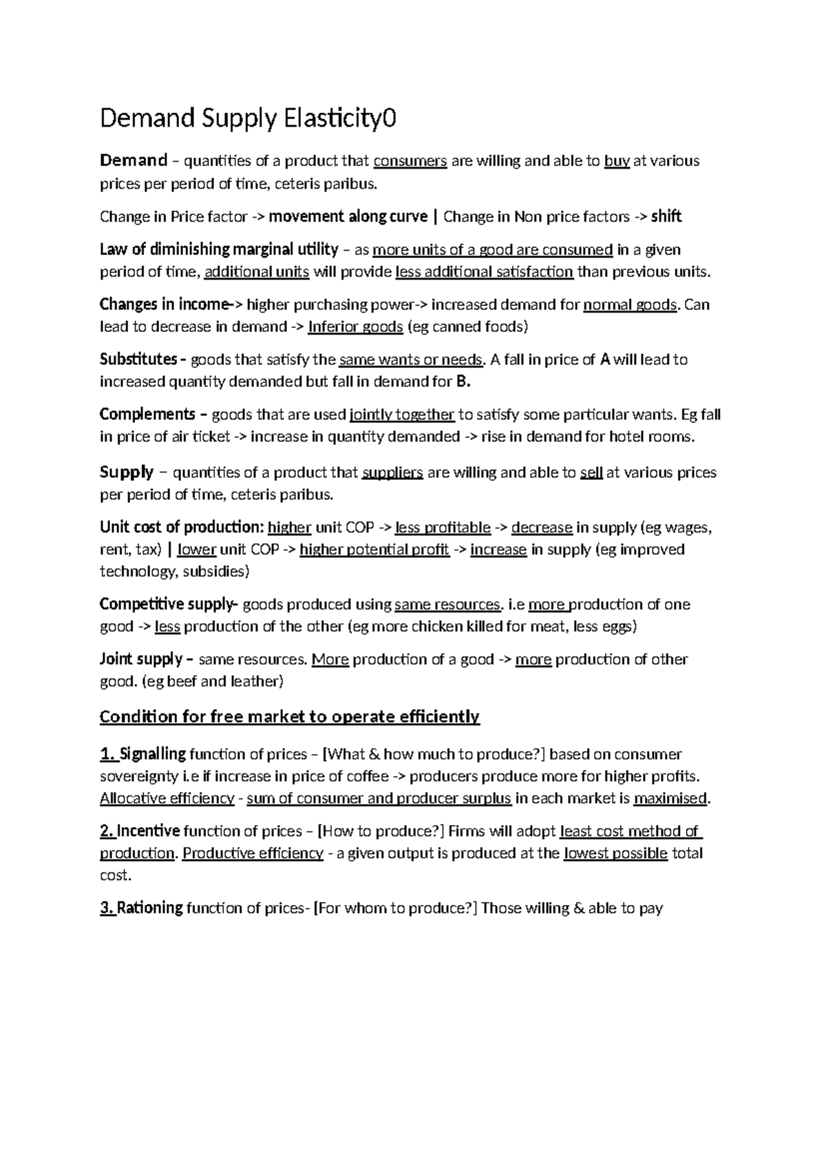 DSE Notes: Demand and Supply Elasticity Concepts in Economics - Studocu