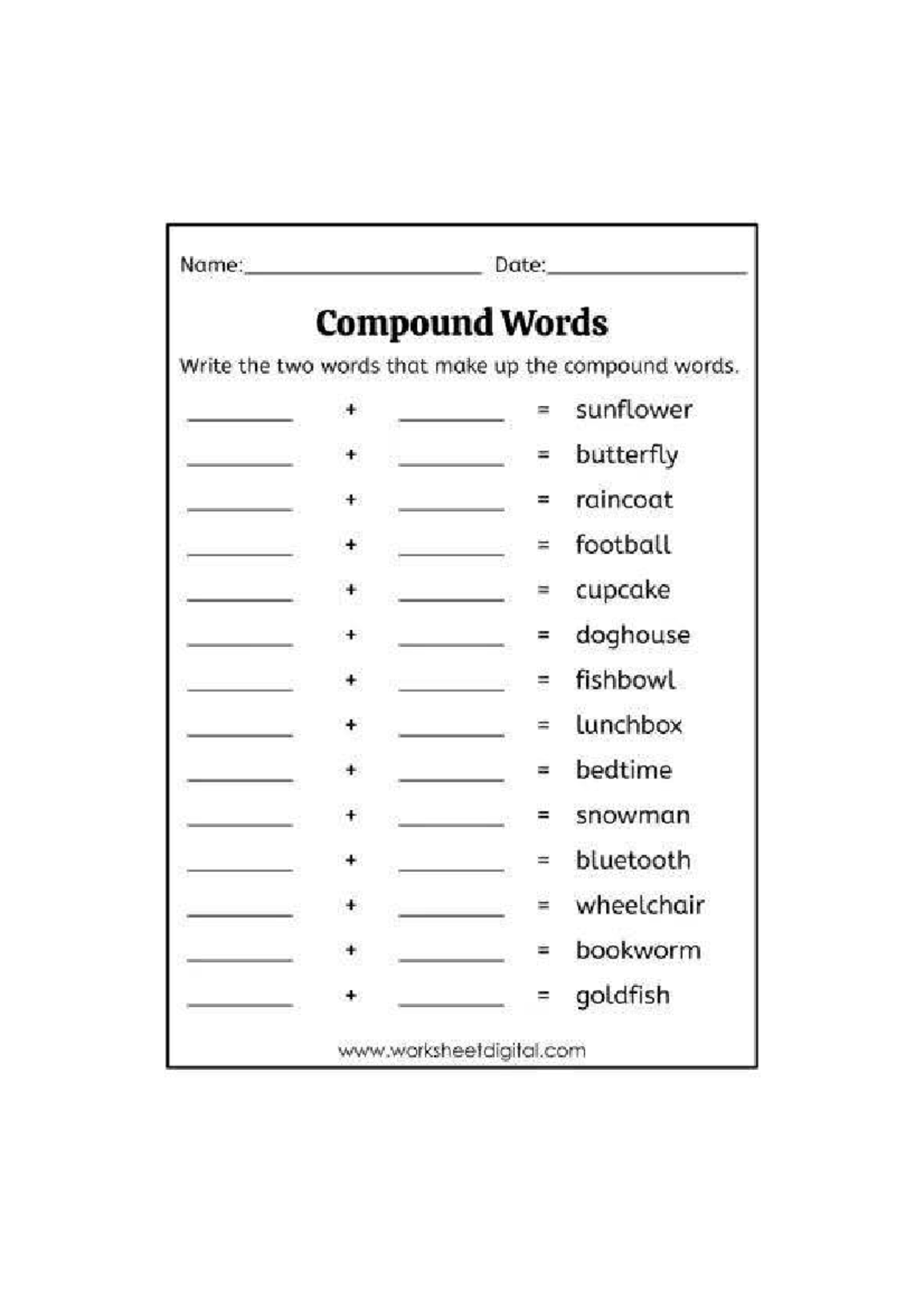 Compound Words Worksheet: Exploring and Creating New Words - Studocu
