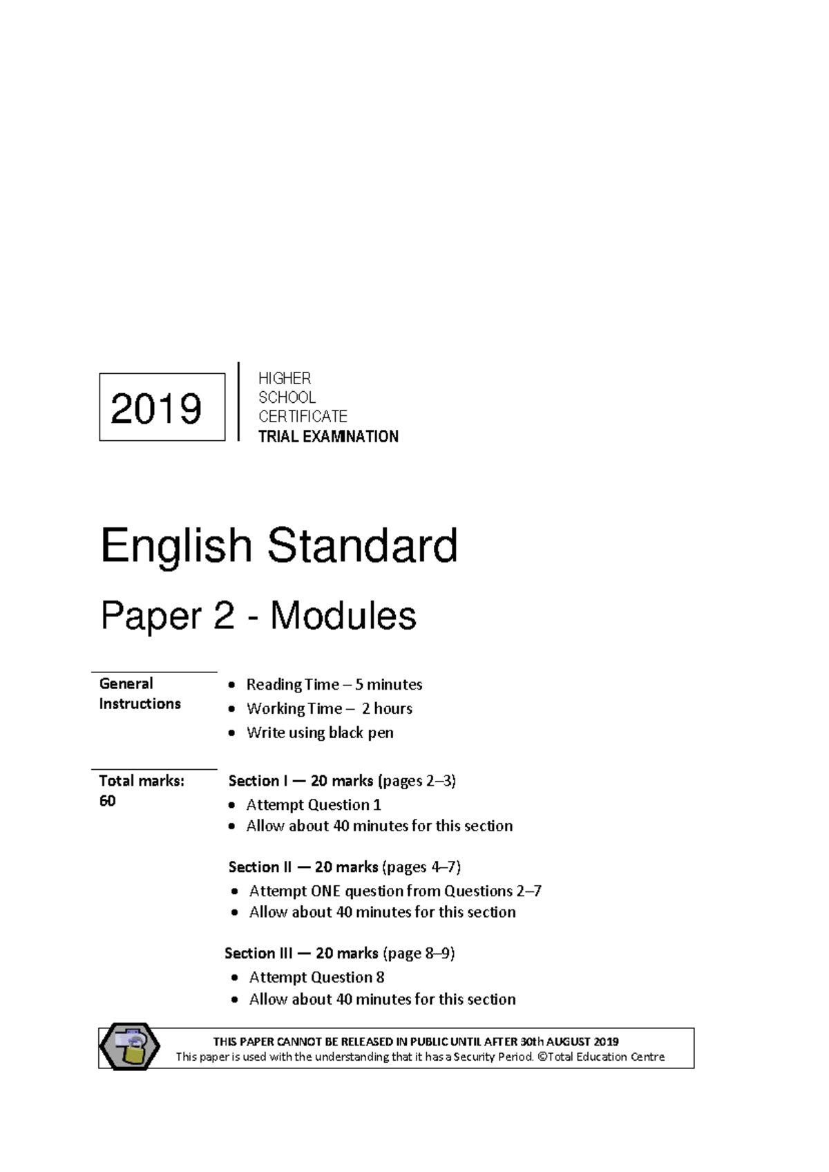 2019 HSC Trial Exam: English Standard Paper 2 Overview - Studocu