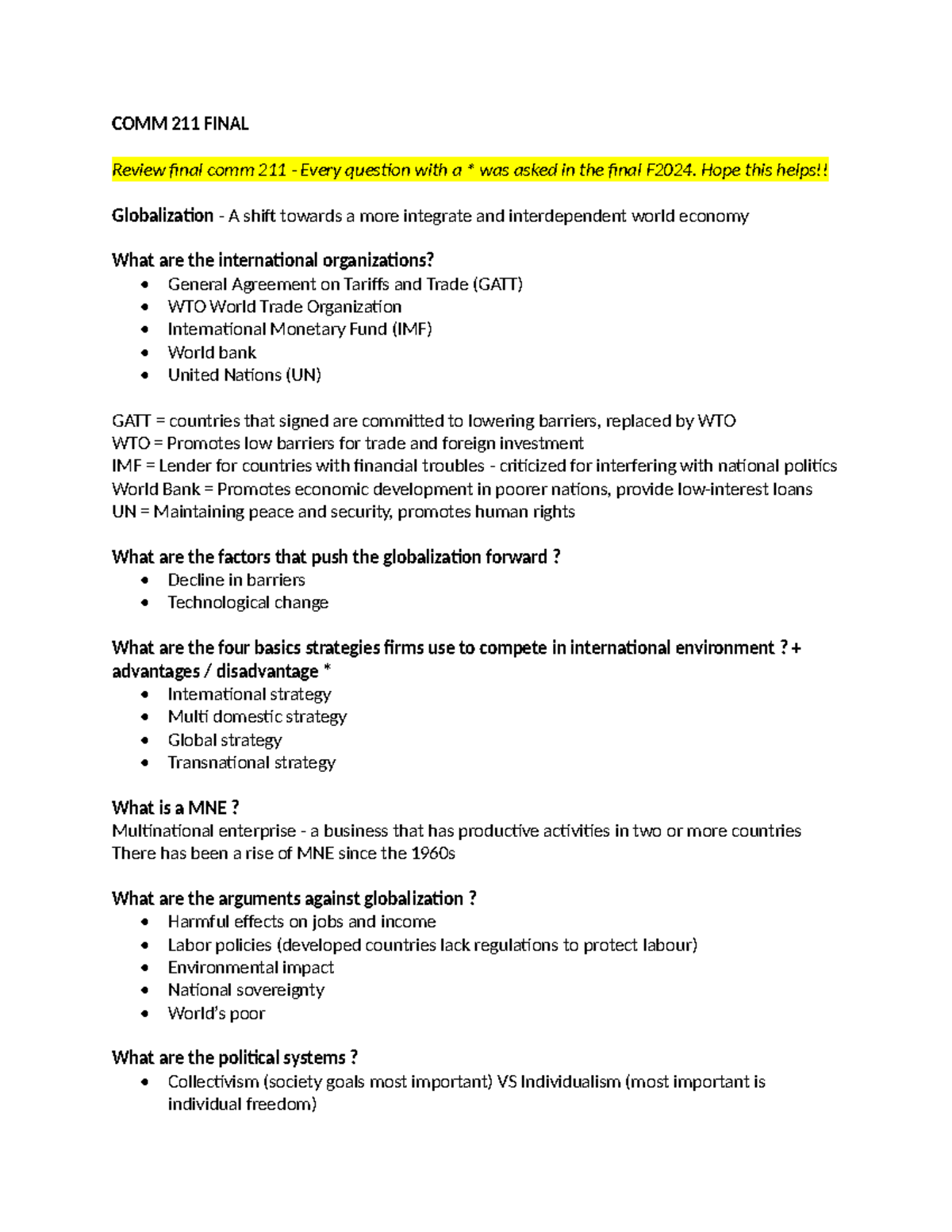 COMM 211 Final Exam Review: Key Concepts and Insights for F2024 - Studocu