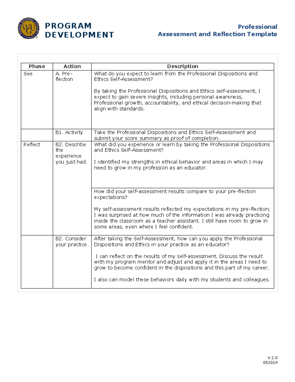Task 1 - Reflection on Professional Dispositions and Ethics Assessment ...