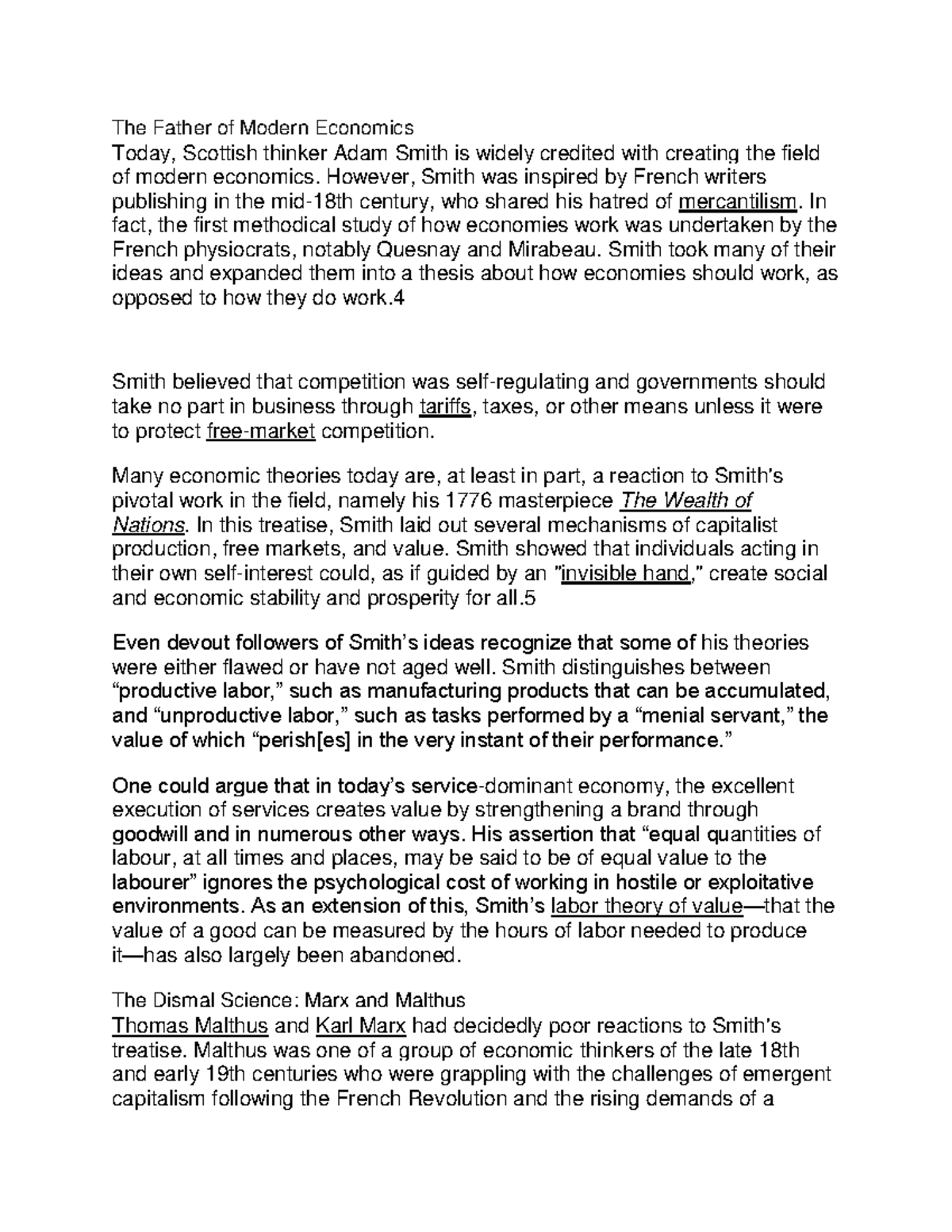 The Evolution of Economic Thought: Insights from Smith to Marx - Studocu