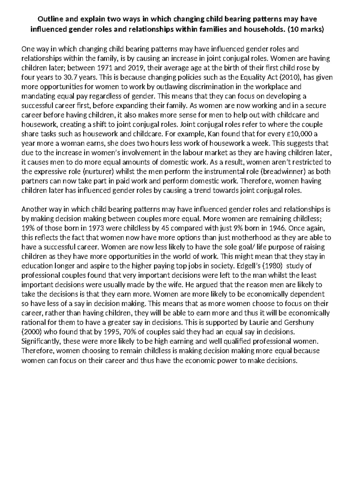 Gender Roles and Changing Childbearing Patterns: A 10 Marker Analysis ...
