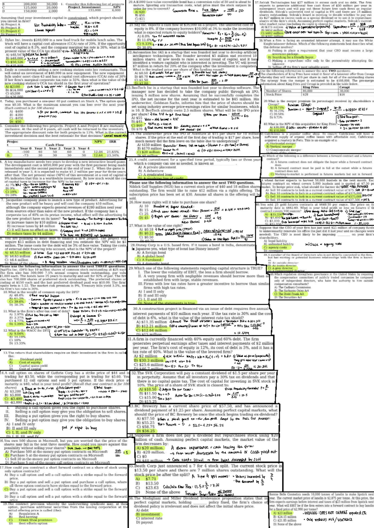 Cheat Sheet for Finance Concepts and Calculations (Course Code: 20.A ...