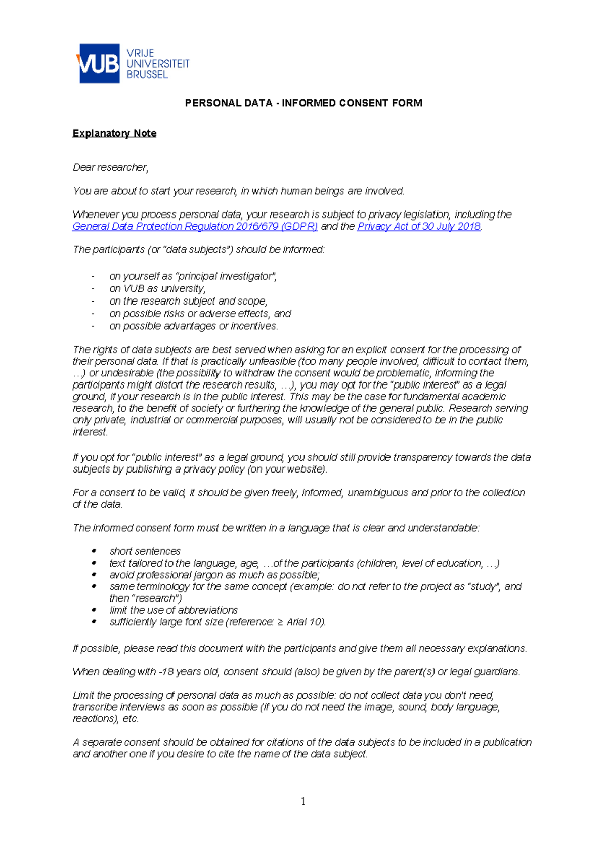 Informed Consent Template for VUB Research Participation - Studocu