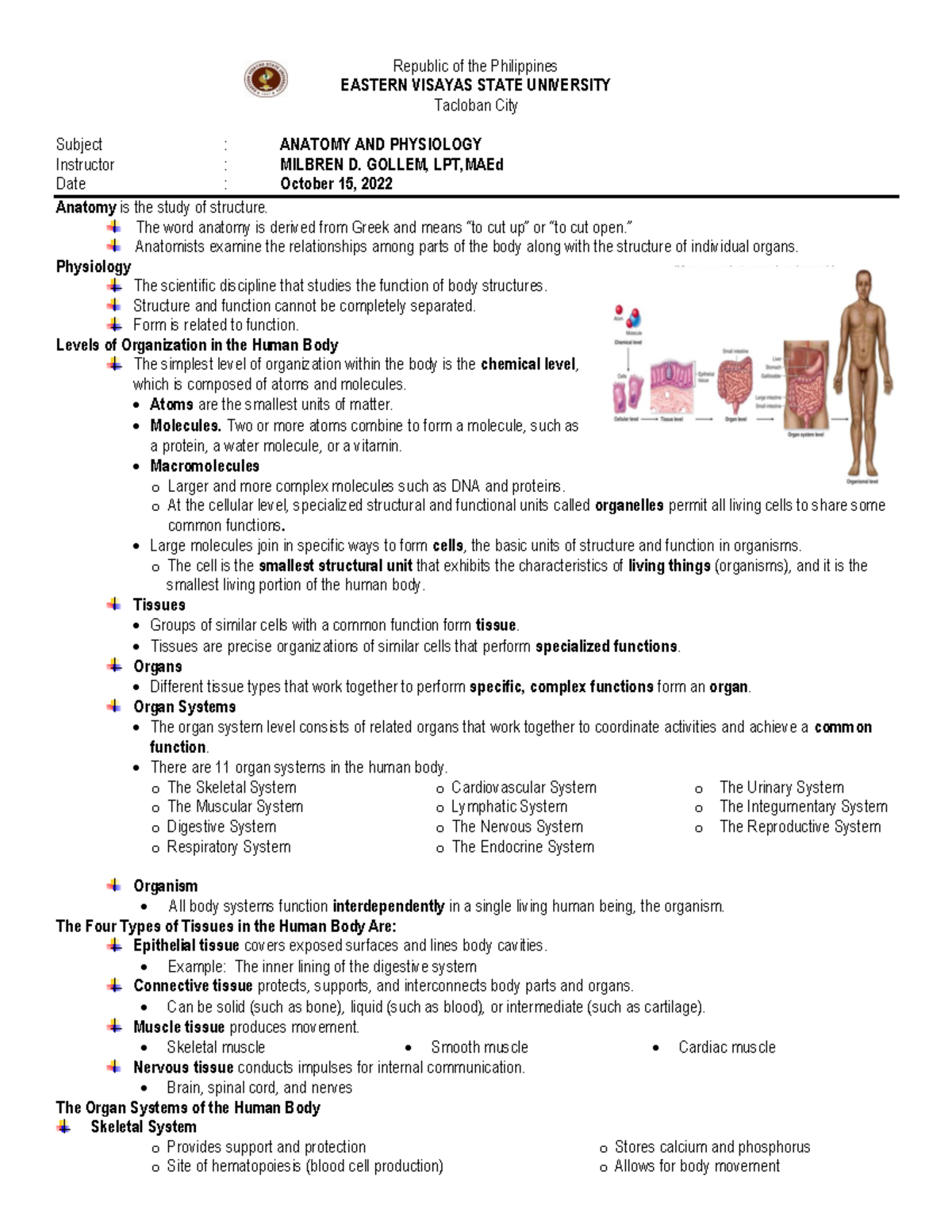 Anatomy and Physiology of the Human Body - Republic of the Philippines ...