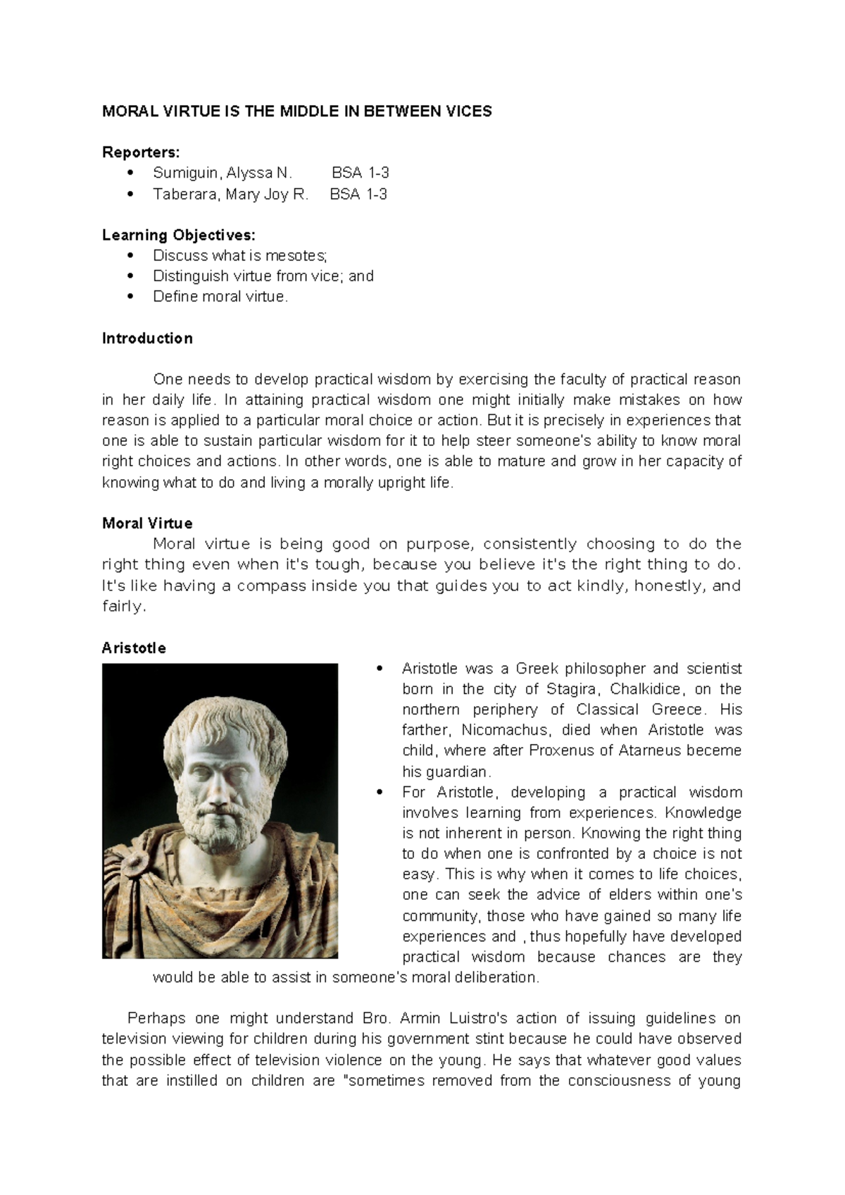 Ethics Unit 5 - Lesson 5: Understanding Morality and Mesotes - Studocu
