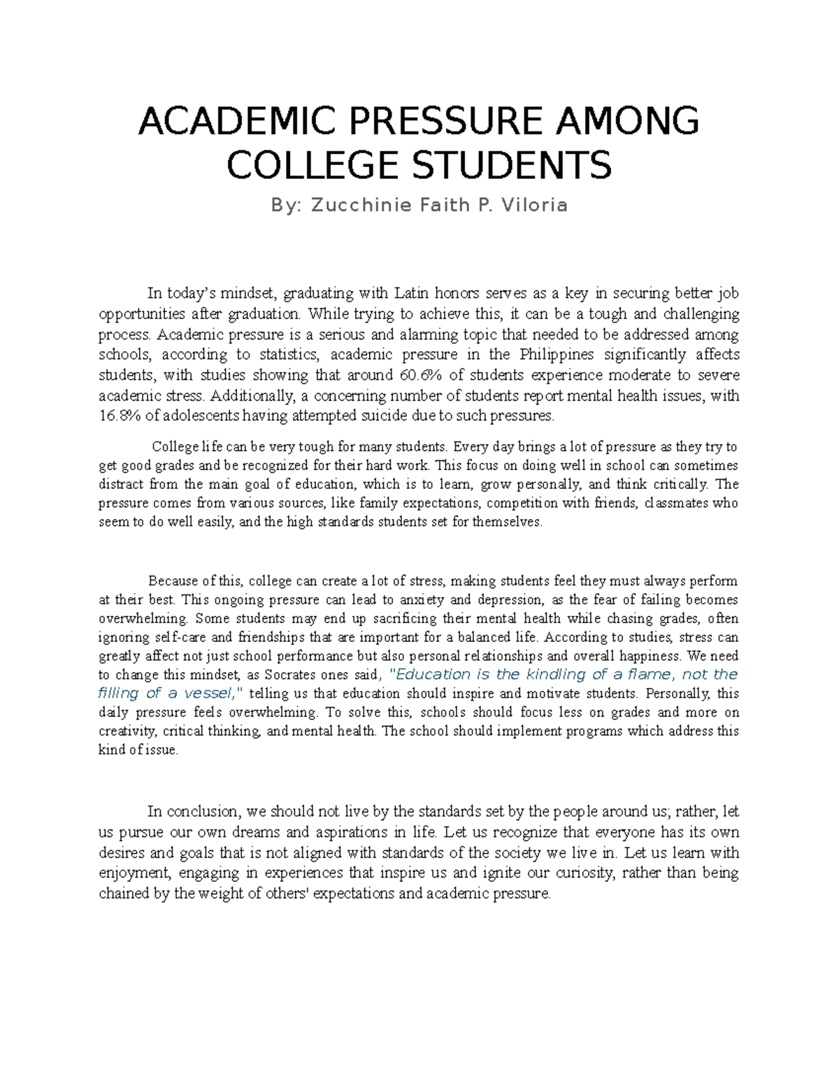 Academic Pressure Among College Students: Final Study Insights - Studocu