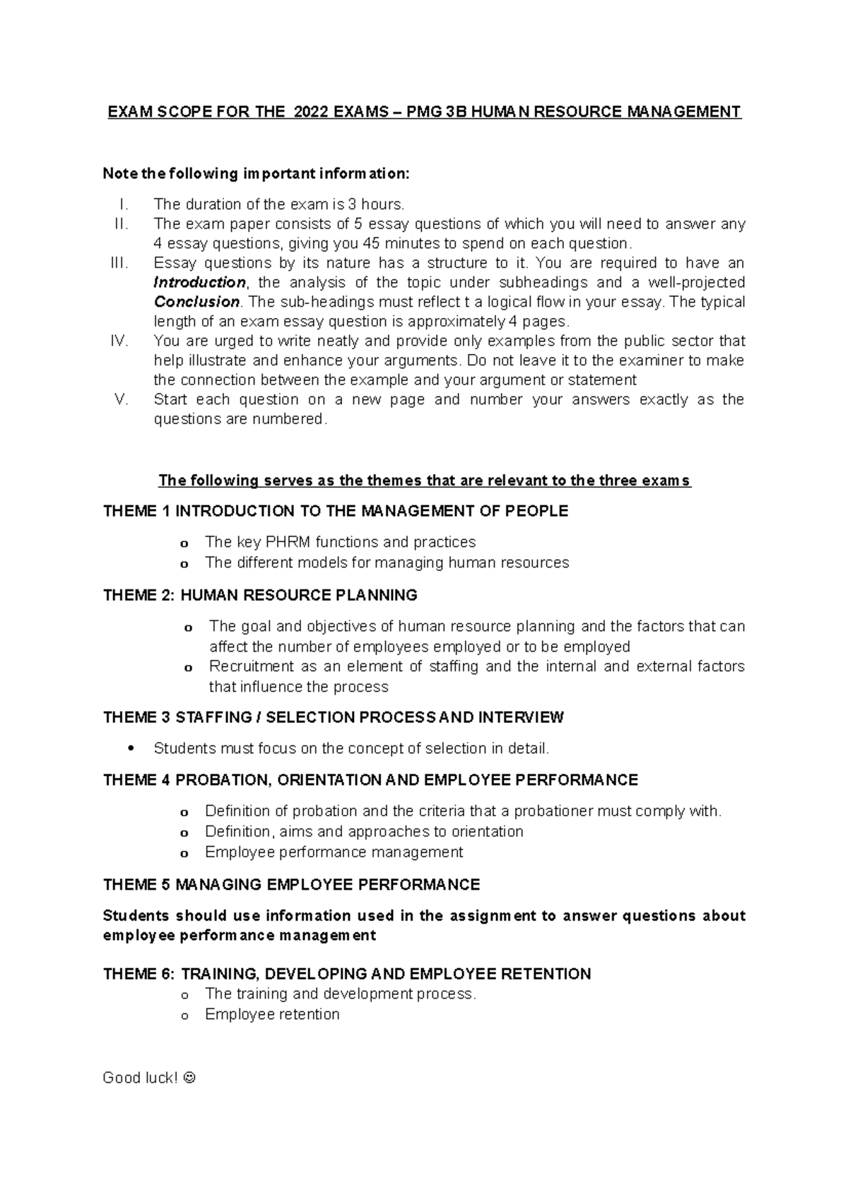 PMG 3B Exam scope 2022 - an idea of what an exam looks like in the ...