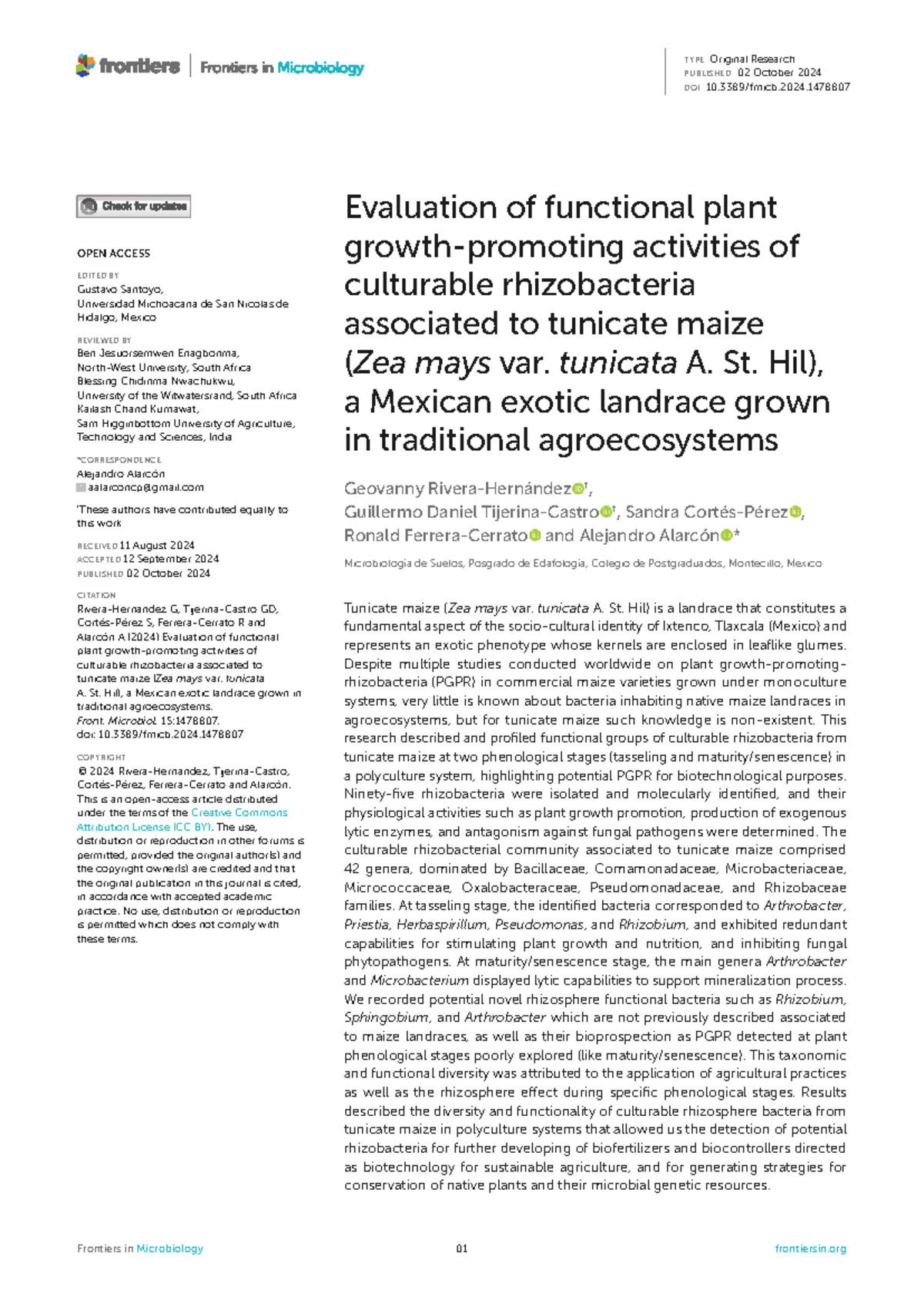Evaluation of Functional Rhizobacteria in Tunicate Maize (ZEA 101 ...