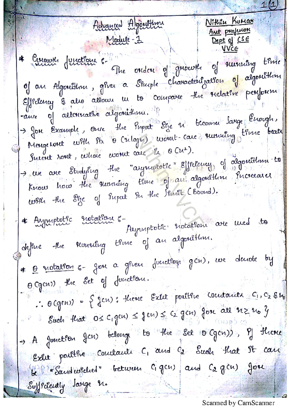 VTU Advanced Algorithms Lecture Notes by Nithin, VVCE - Studocu