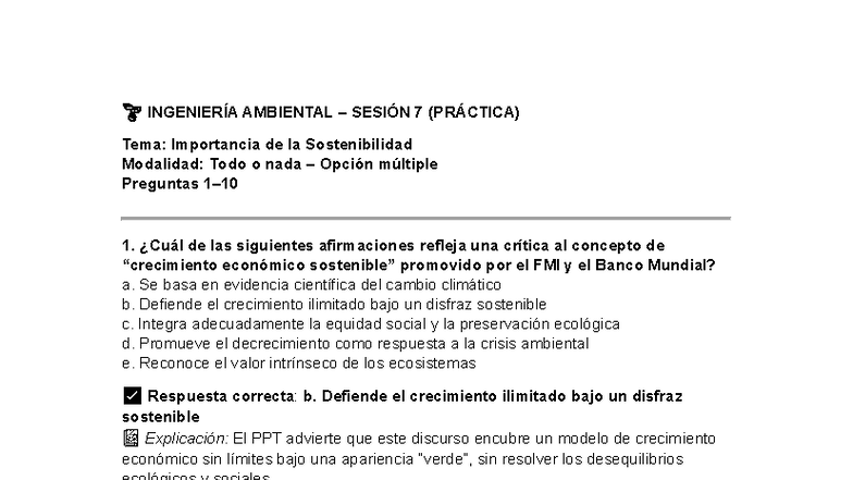 INGENIERÍA AMBIENTAL SESIÓN 7 (PRÁCTICA): Sostenibilidad y ...