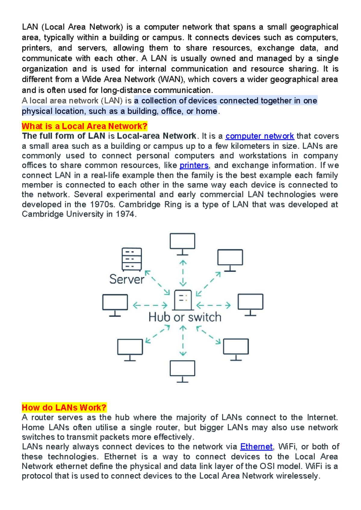 LAN - Understanding Local Area Networks: Types & Setup Guide - Studocu