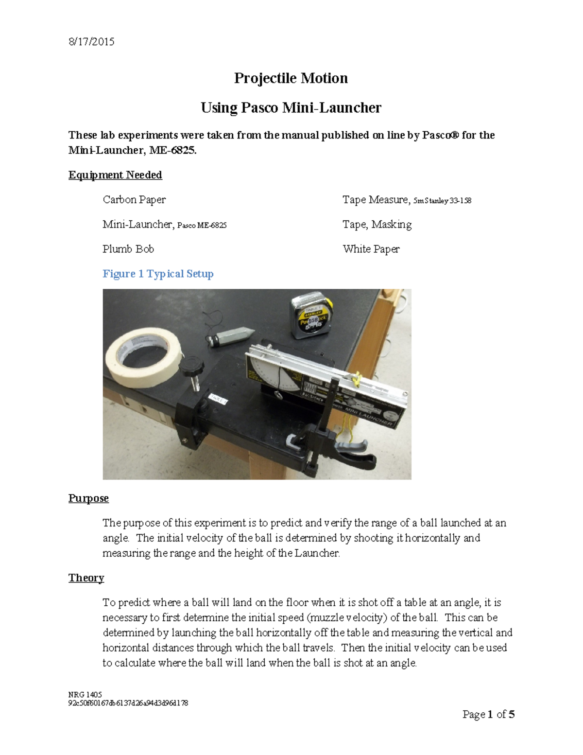 LAB NRG 1405: Projectile Motion Experiment with Mini-Launcher - Studocu