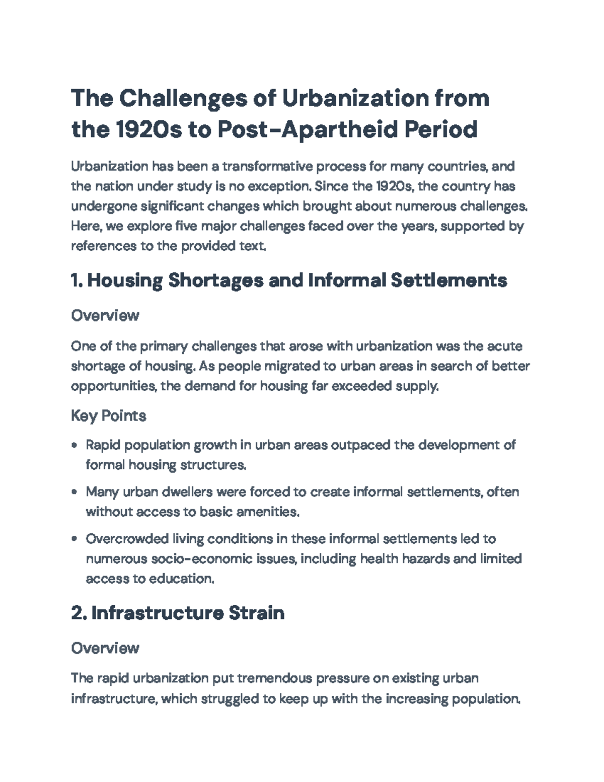 Urbanization Challenges: 1920s to Post-Apartheid Analysis - Studocu