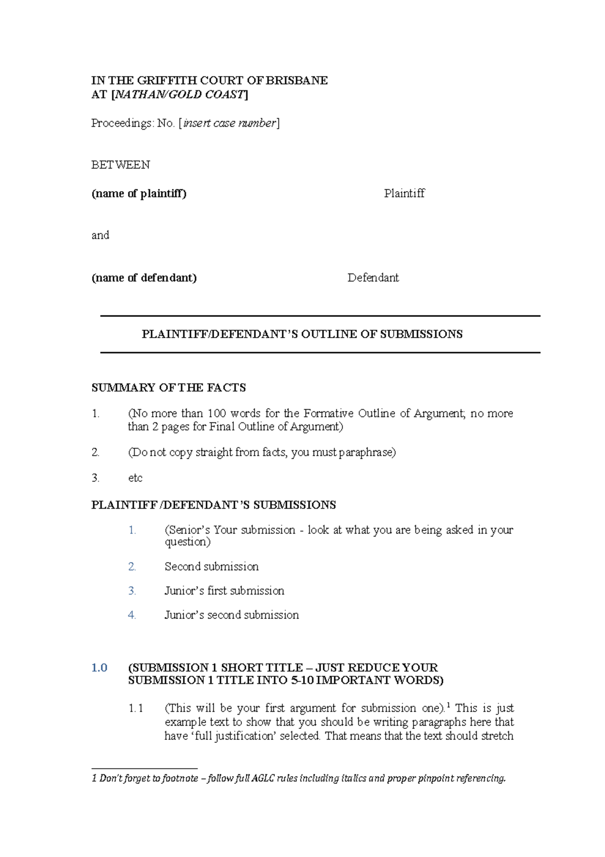 Outline of Argument Template(2) (2)(1) - IN THE GRIFFITH COURT OF ...