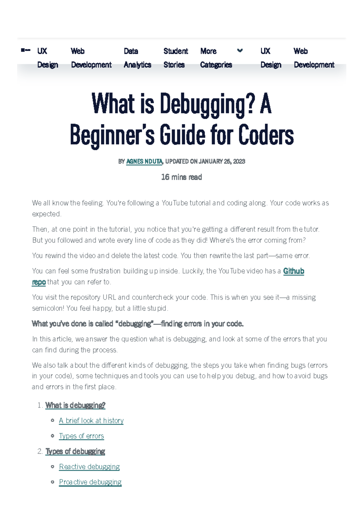 What is Debugging? A Simple Guide for Beginners in UX Web Design - Studocu