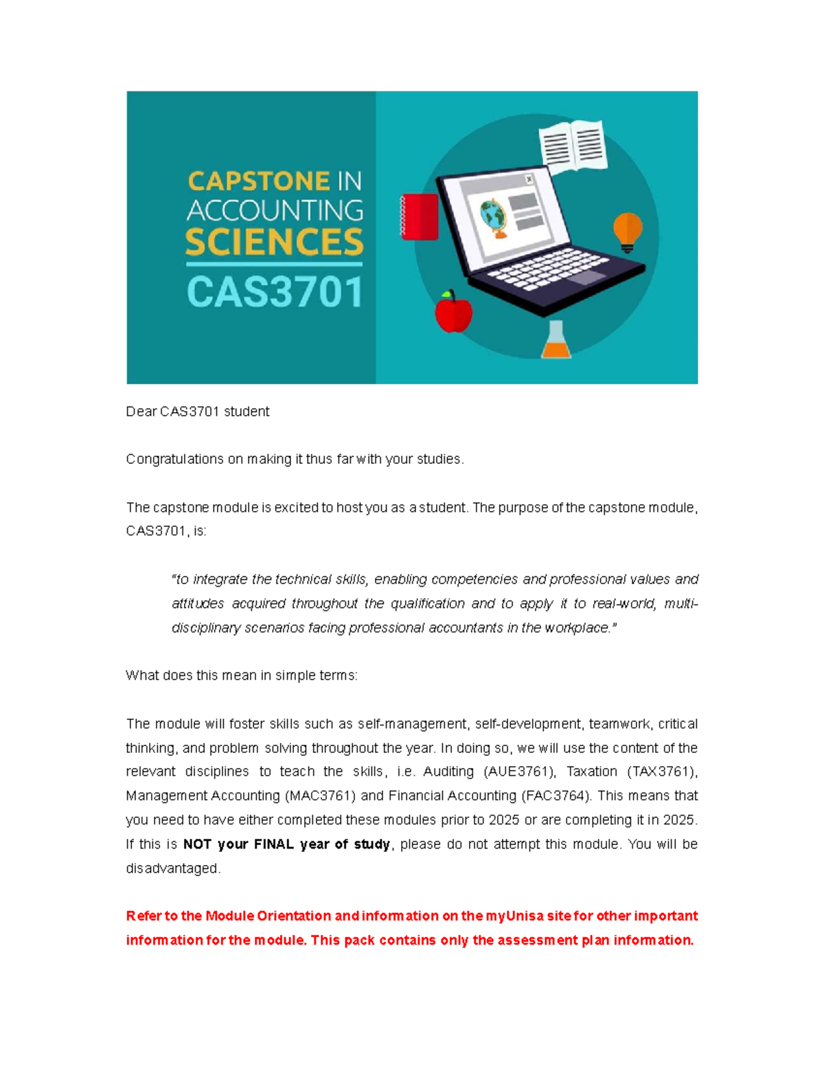 CAS3701 Capstone Module Assessment Plan for 2025 - Studocu