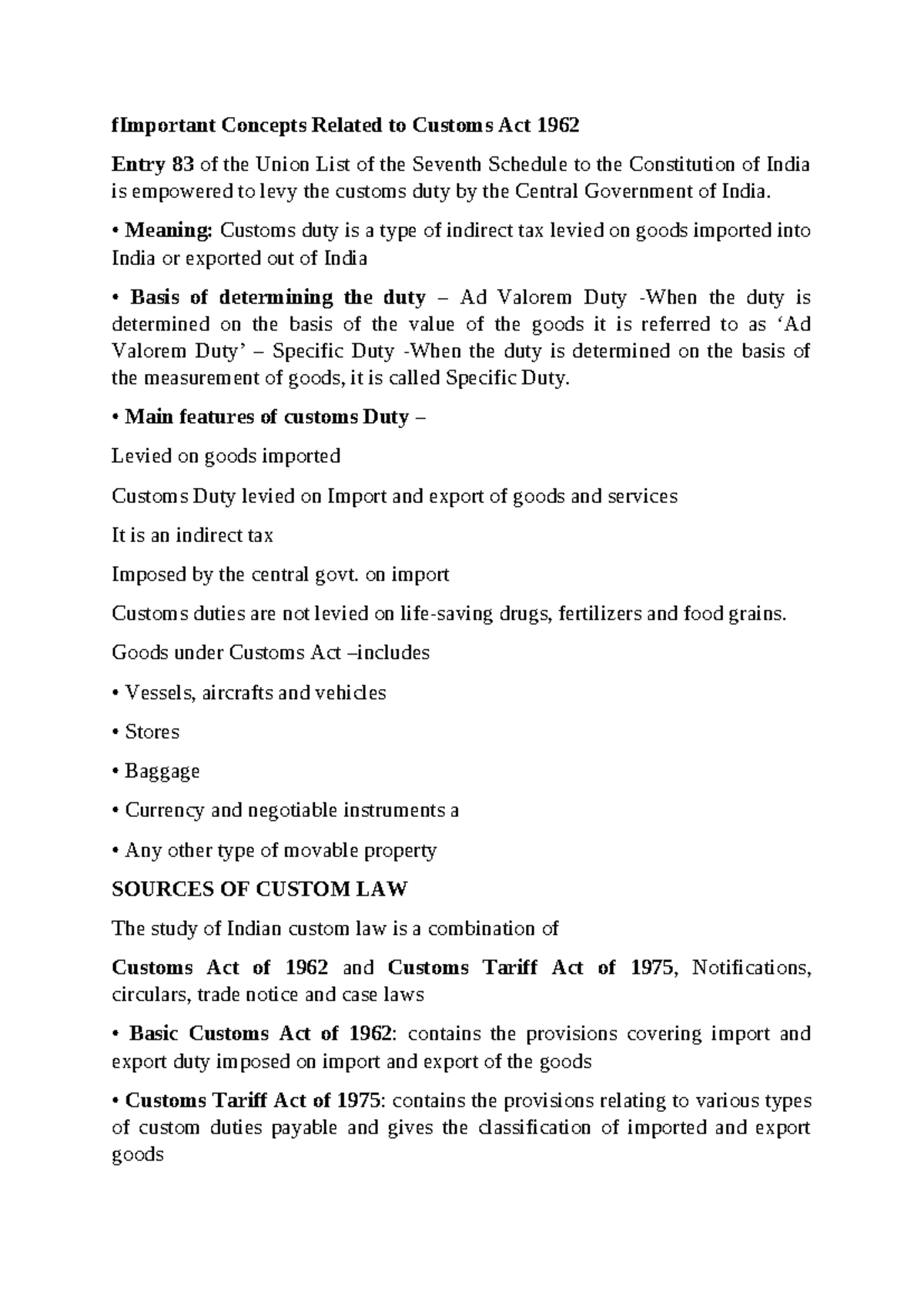 Customs Law Notes: Key Concepts & Provisions Under Customs Act 1962 ...