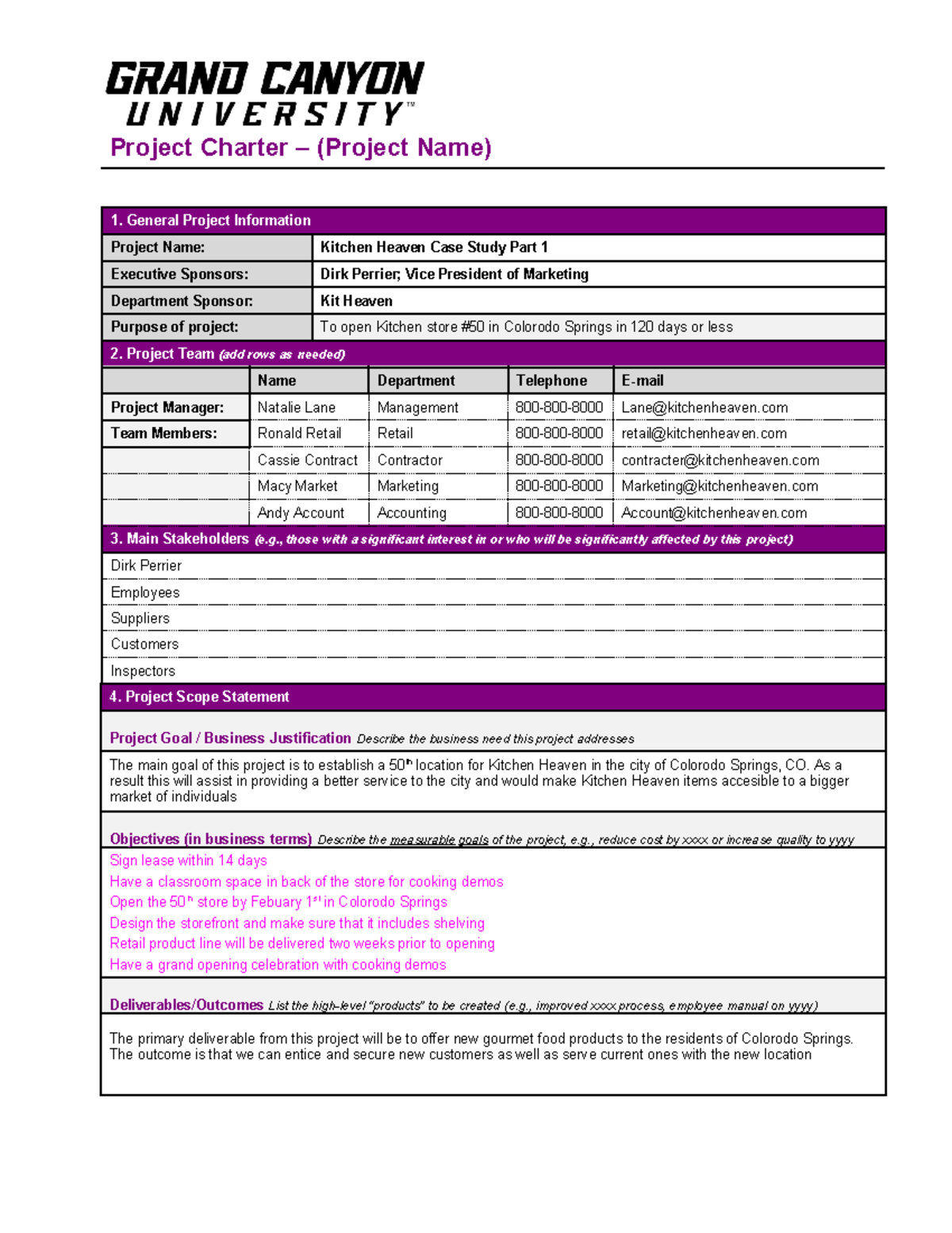 MGT 440 RS T3 Project Charter Template - Kitchen Heaven Case Study Part ...