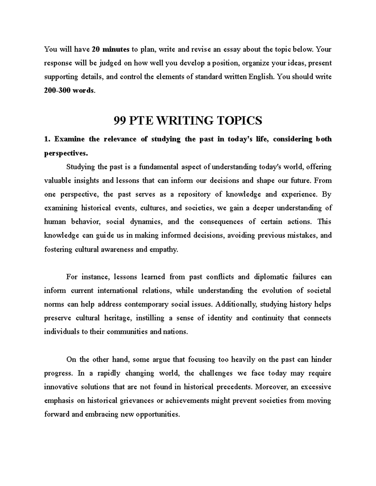 PTE Writing Essay Topics - Analyzing Relevance and Impact - Studocu