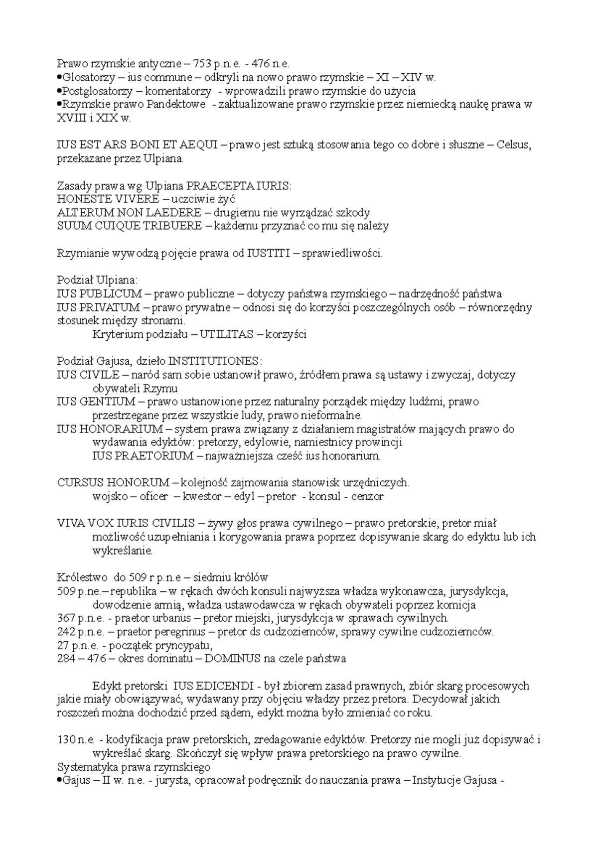 Roman Law (Prawo Rzymskie) Overview and Key Concepts Summary - Studocu