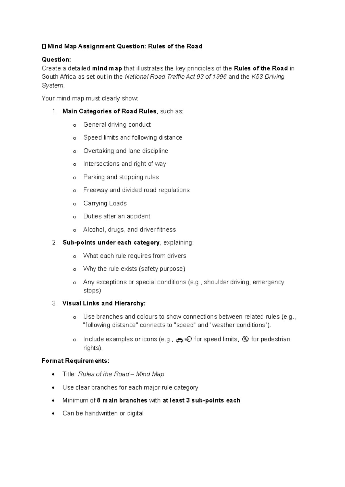 Rules of the Road Mind Map Assignment: Key Principles & Categories ...