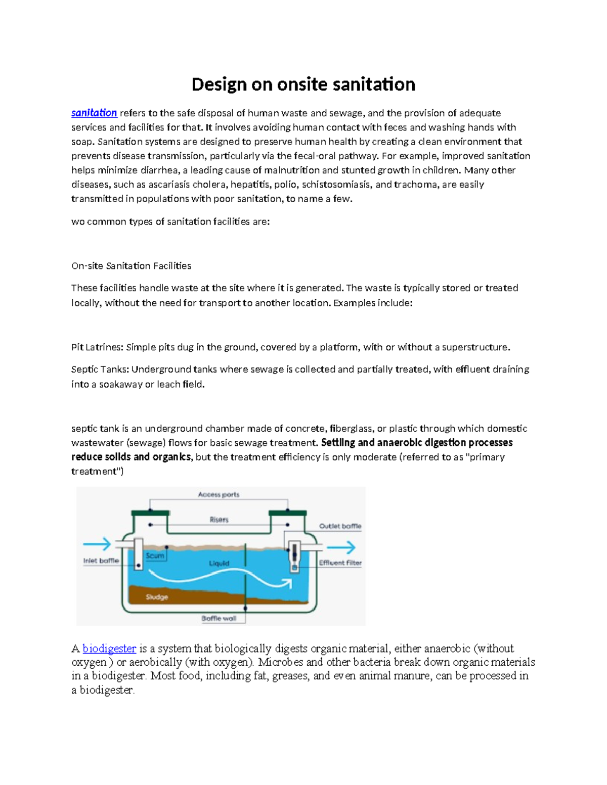 **Onsite Sanitation Design: Understanding Systems and Methods** - Studocu