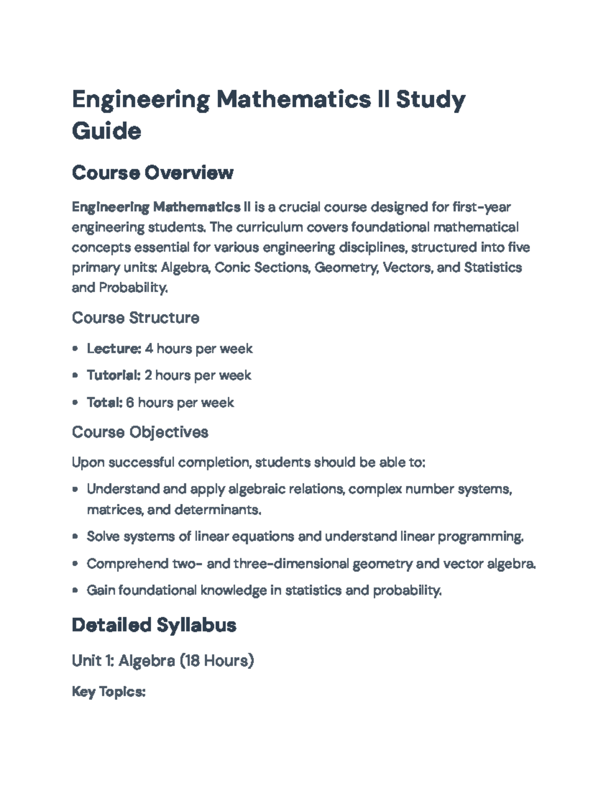 Engineering Mathematics II Study Guide - Key Topics & Evaluation ...