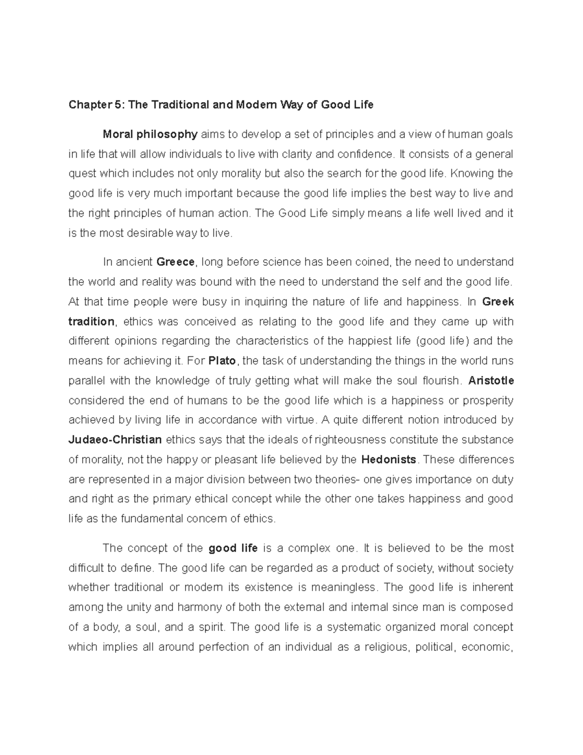 Chapter 5 - Chapter 5: The Traditional and Modern Way of Good Life ...