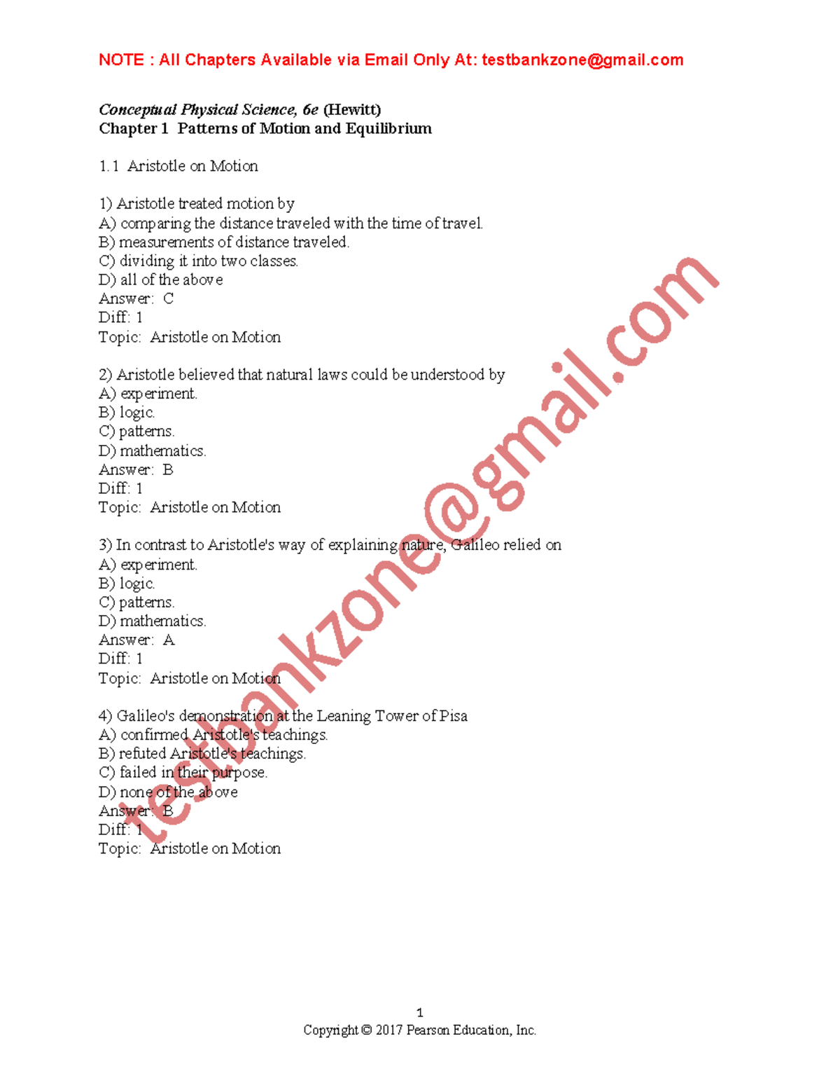 Test Bank Solutions for Conceptual Physical Science (6th Ed.) - Chapter ...