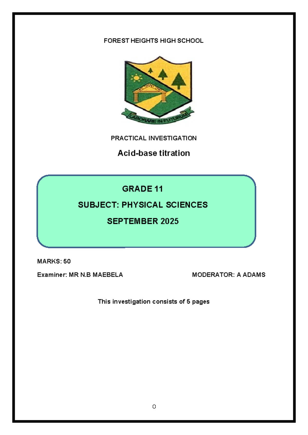 Grade 11 Physical Sciences Titration Practical Investigation 2025 - Studocu