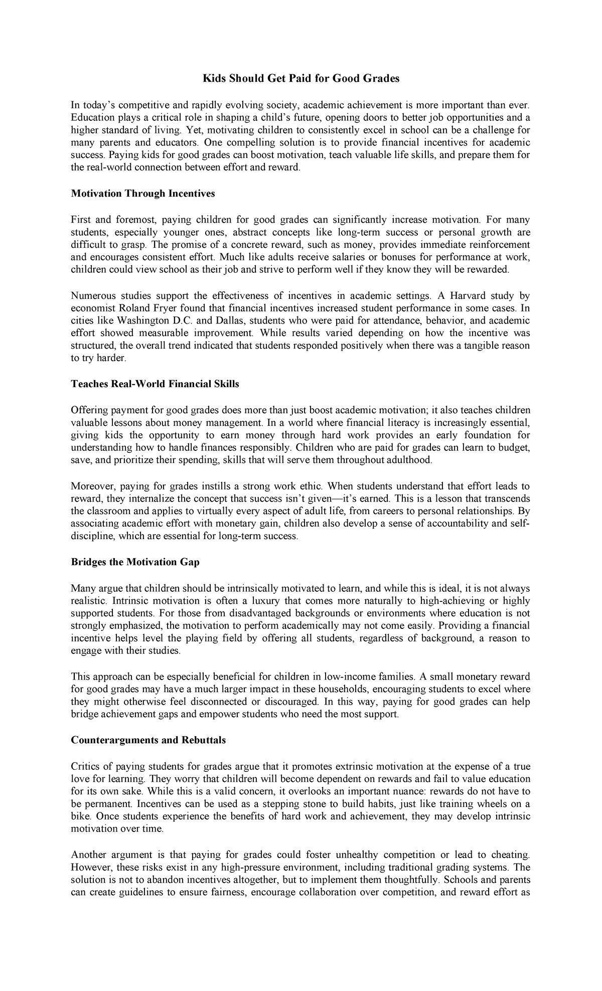 Kids Should Get Paid for Good Grades: A Case for Financial Incentives ...