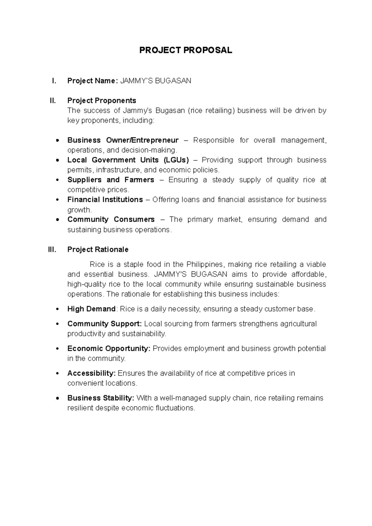 Project Proposal: Bugasan Rice Retailing Initiative (Course Code ...