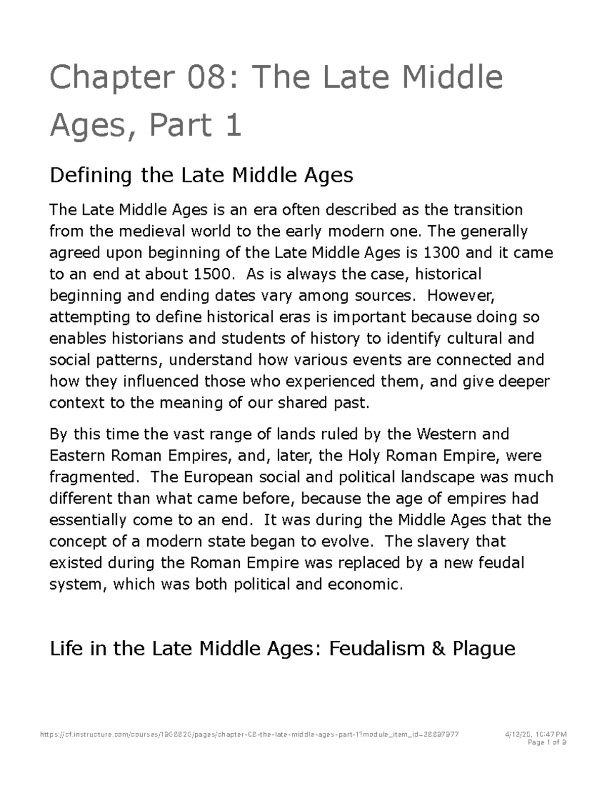 Chapter 08: The Late Middle Ages, Part 1 - HUM1020 Final Notes ...