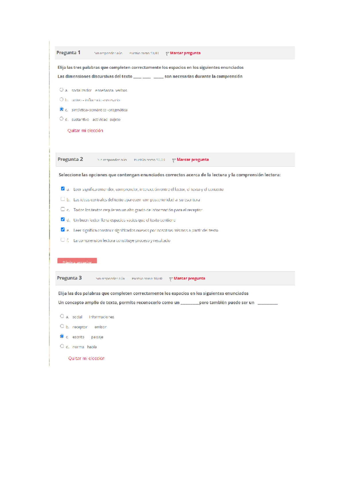 Cuestionario 2 Lenguaje - Pregunta 1 Respuesta guardada Se puntúa como 0 sobre 10,00 Marcar ...