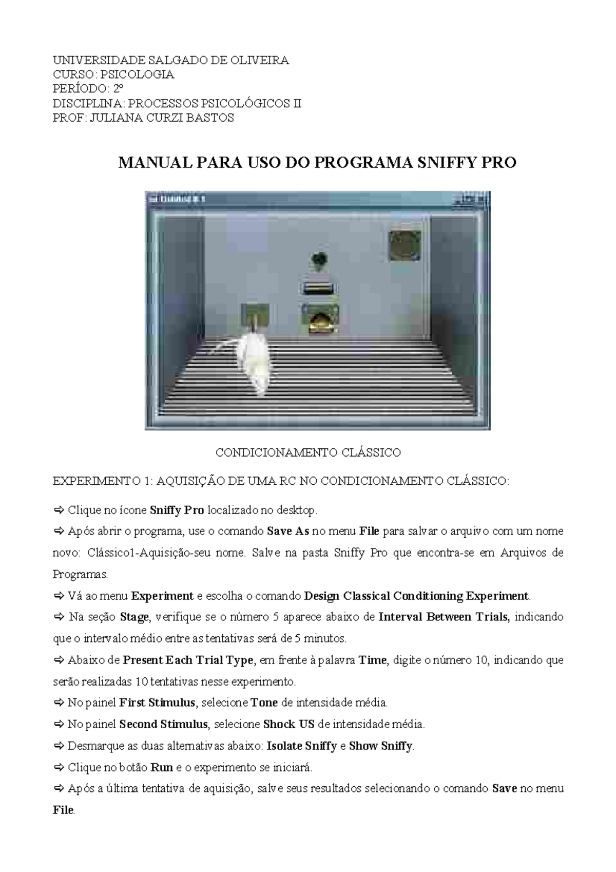 Manual do Sniffy Pro: Condicionamento Clássico e Operante (PSICO II ...