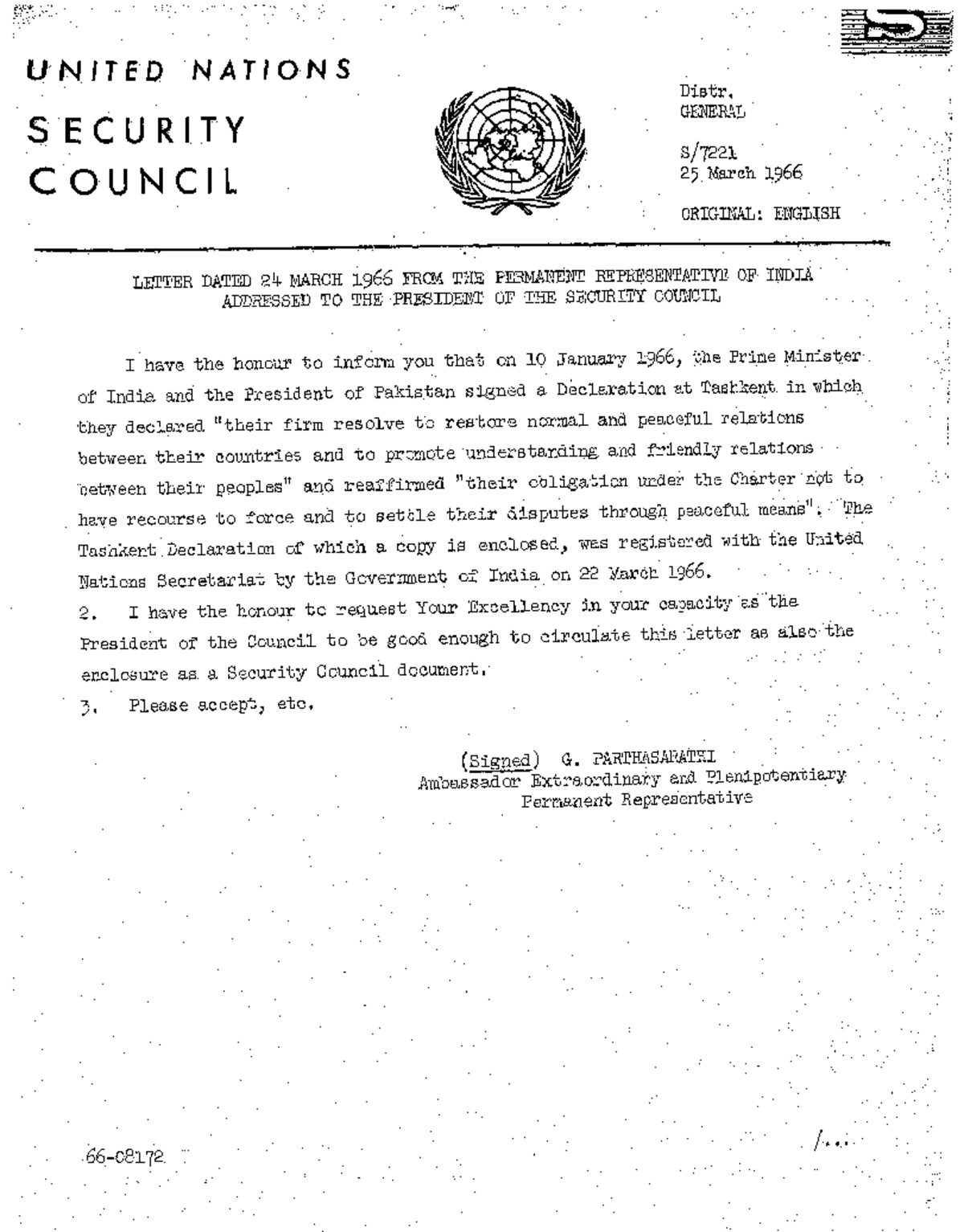 Tashkent Declaration: India-Pakistan Agreement (UNSC 1966) - Studocu