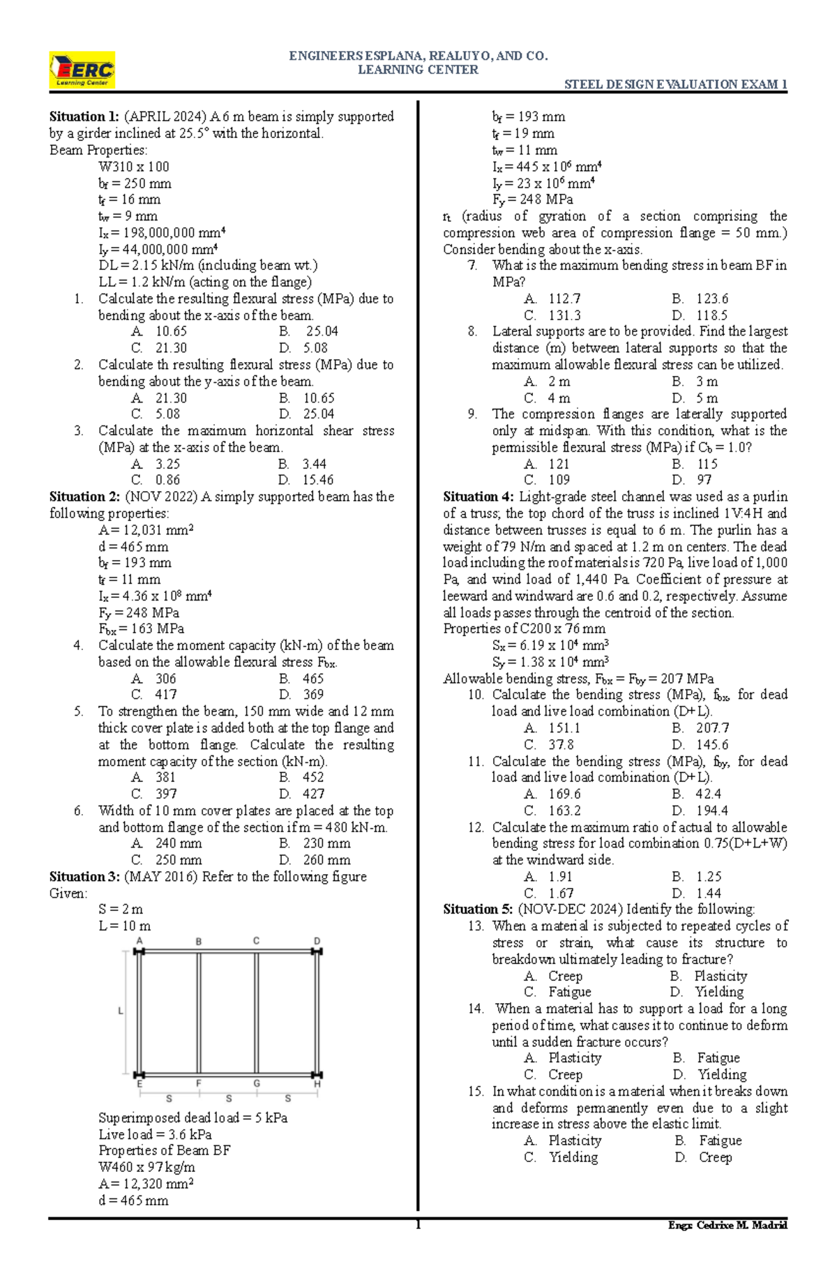 Steel Design 1: Refresher Exam Questions and Solutions - Studocu
